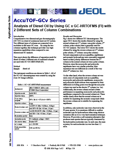 Analysis of Diesel Oil by Using GCxGC-HRTOFMS (FI) with 2 Different ...