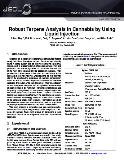 Robust Terpene Analysis in Cannabis by Using Liquid Injection | JEOL ...