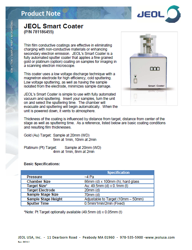 JEOL USA | Smart Coater - Fully Automated Sputter Coater
